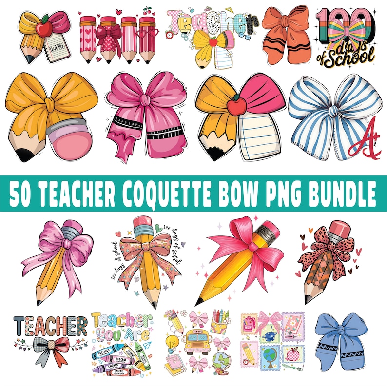 Teacher Coquette Bow PNG Bundle: Classroom Decor Clipart (digital ...