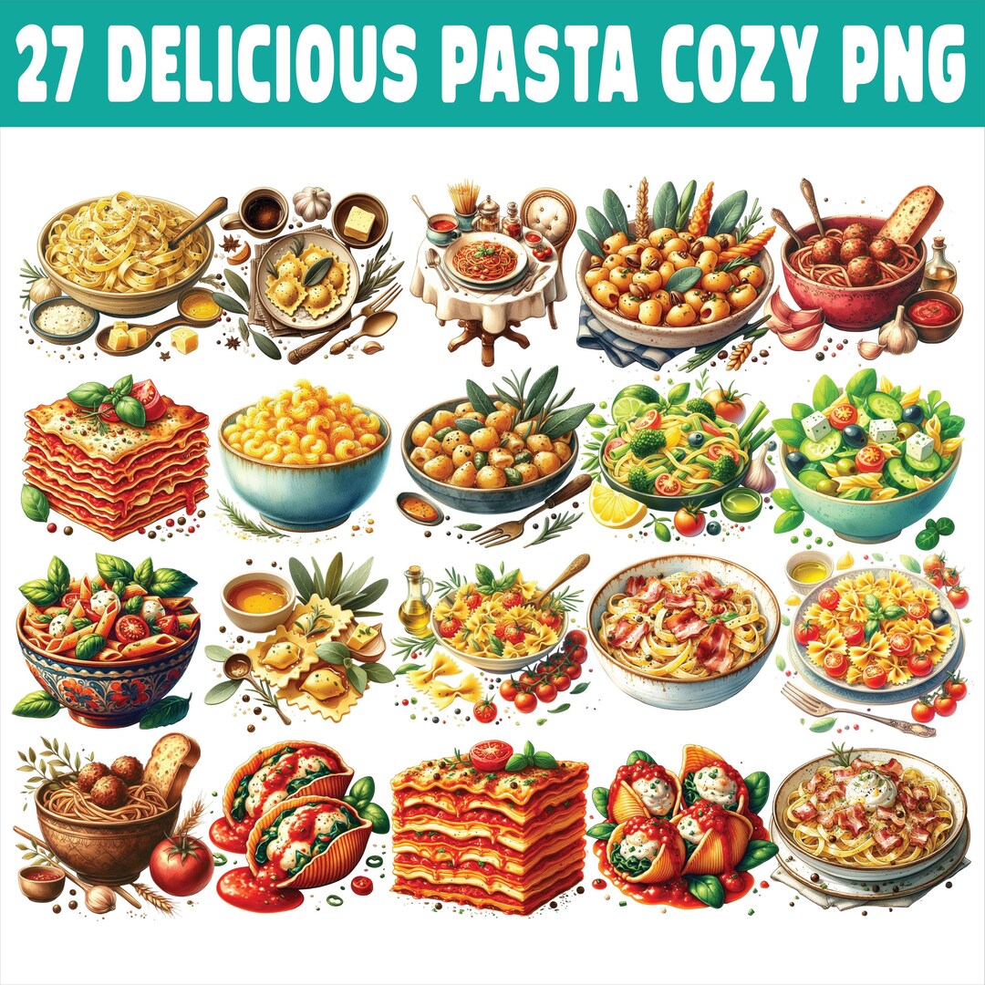 Pasta Clipart PNG Bundle: Cozy Italian Food Graphics (digital Download ...