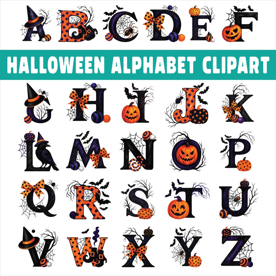 Halloween Witch Hat Alphabet Clipart: Spooky Letters & Numbers PNG ...