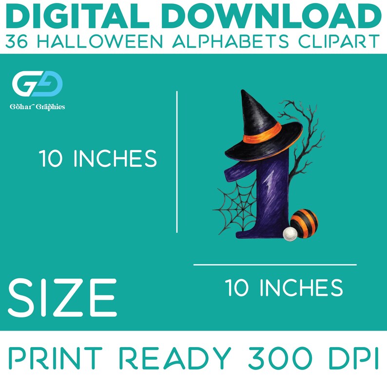Halloween Witch Hat Alphabet Clipart: Spooky Letters & Numbers PNG ...