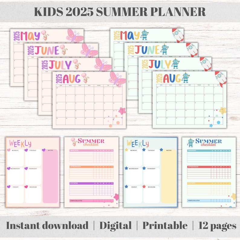 Kids Summer Planner 2025 Printable | Summer Checklist | Summer Calendar ...