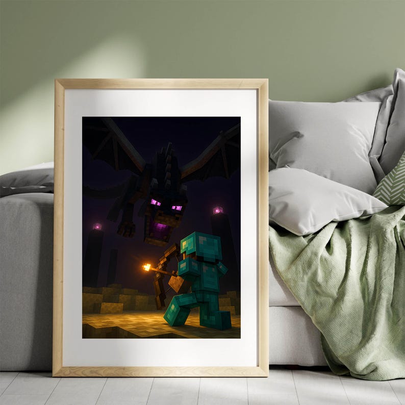 Epic Boss Fight Wall Art for Gamers & Kids - Minecraft Ender Dragon ...