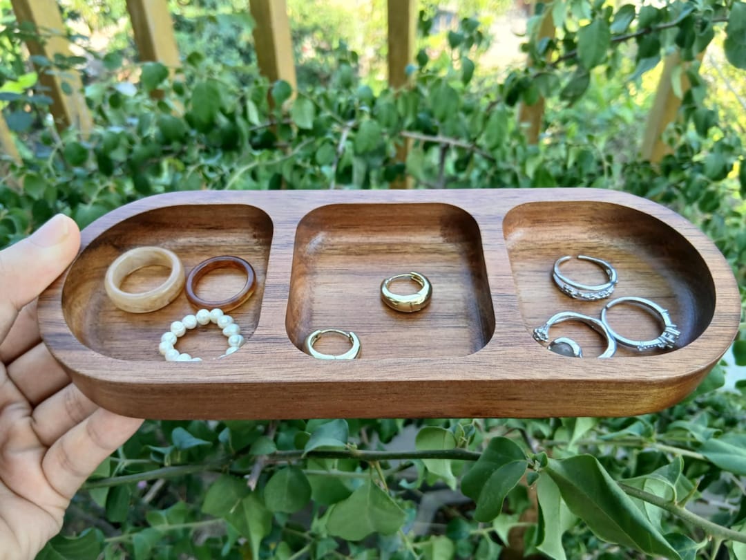 Retro Wooden Three Grid Jewelry Tray, Handmade Fragrance Holder, Wood ...