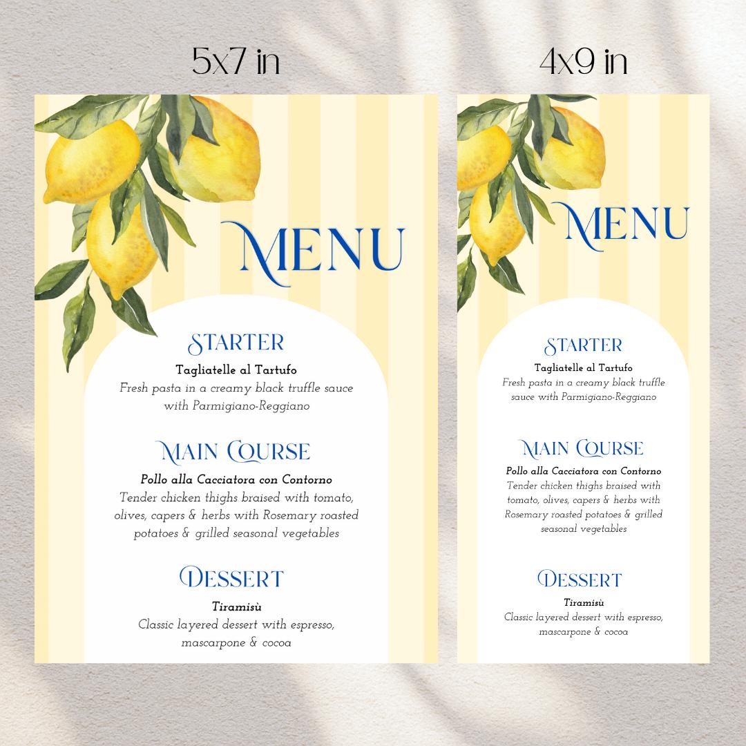 La Dolce Vita Lemon Printable Menu – Editable Capri Theme Template ...
