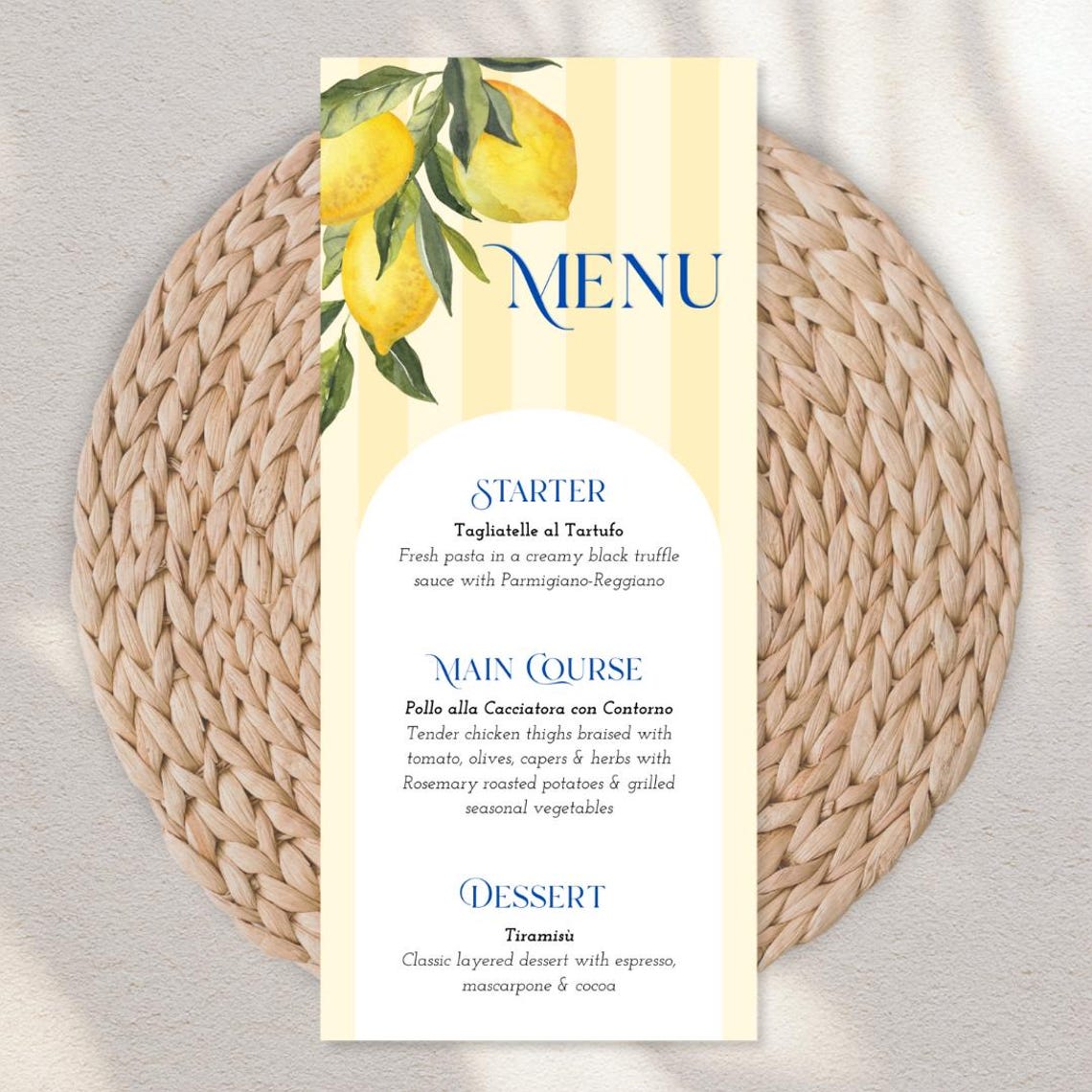 La Dolce Vita Lemon Printable Menu – Editable Capri Theme Template ...