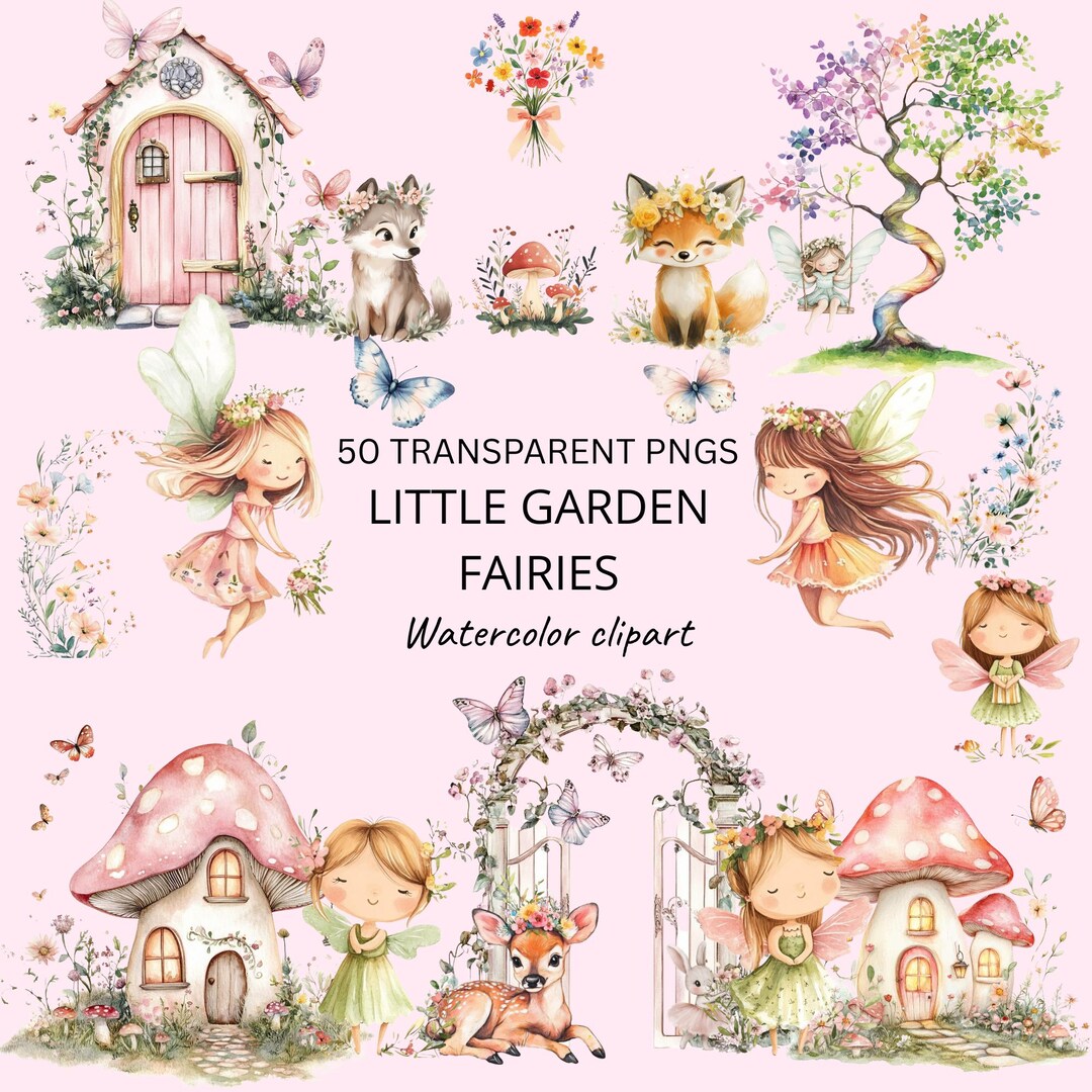 Watercolor Garden Fairies Clipart: Pink Pastel Pngs (digital Download ...