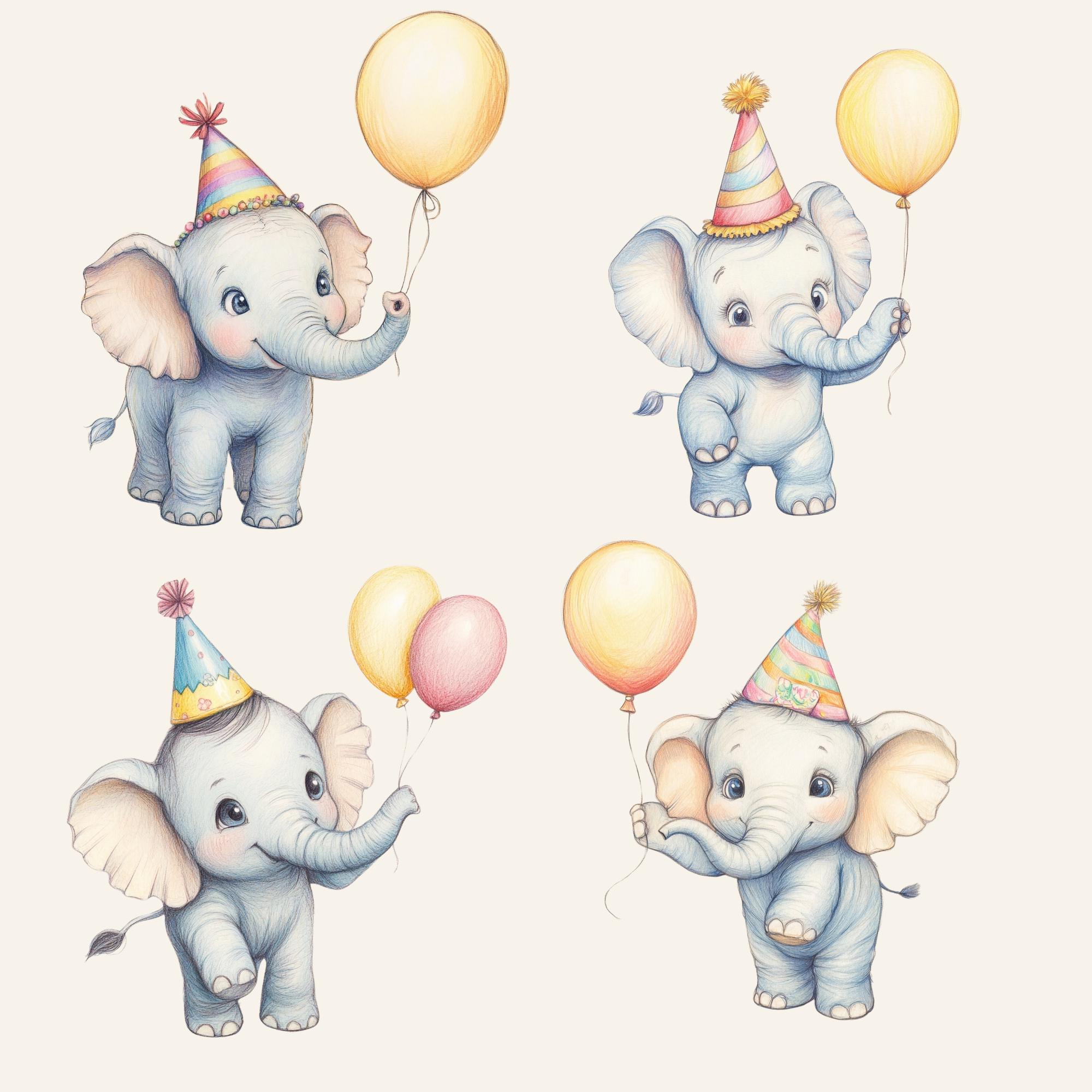 Watercolor Baby Elephant Clipart: Rainbow Balloons, Nursery Art ...