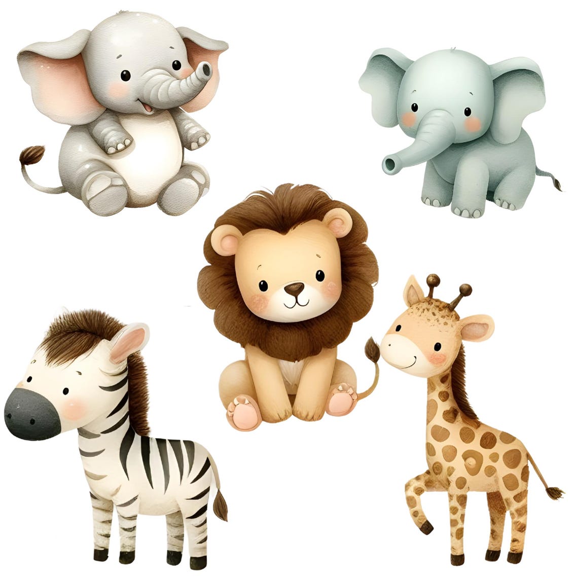 Jungle Baby Animals Clipart, Lion, Giraffe, Nursery Art, Jungle Animals ...