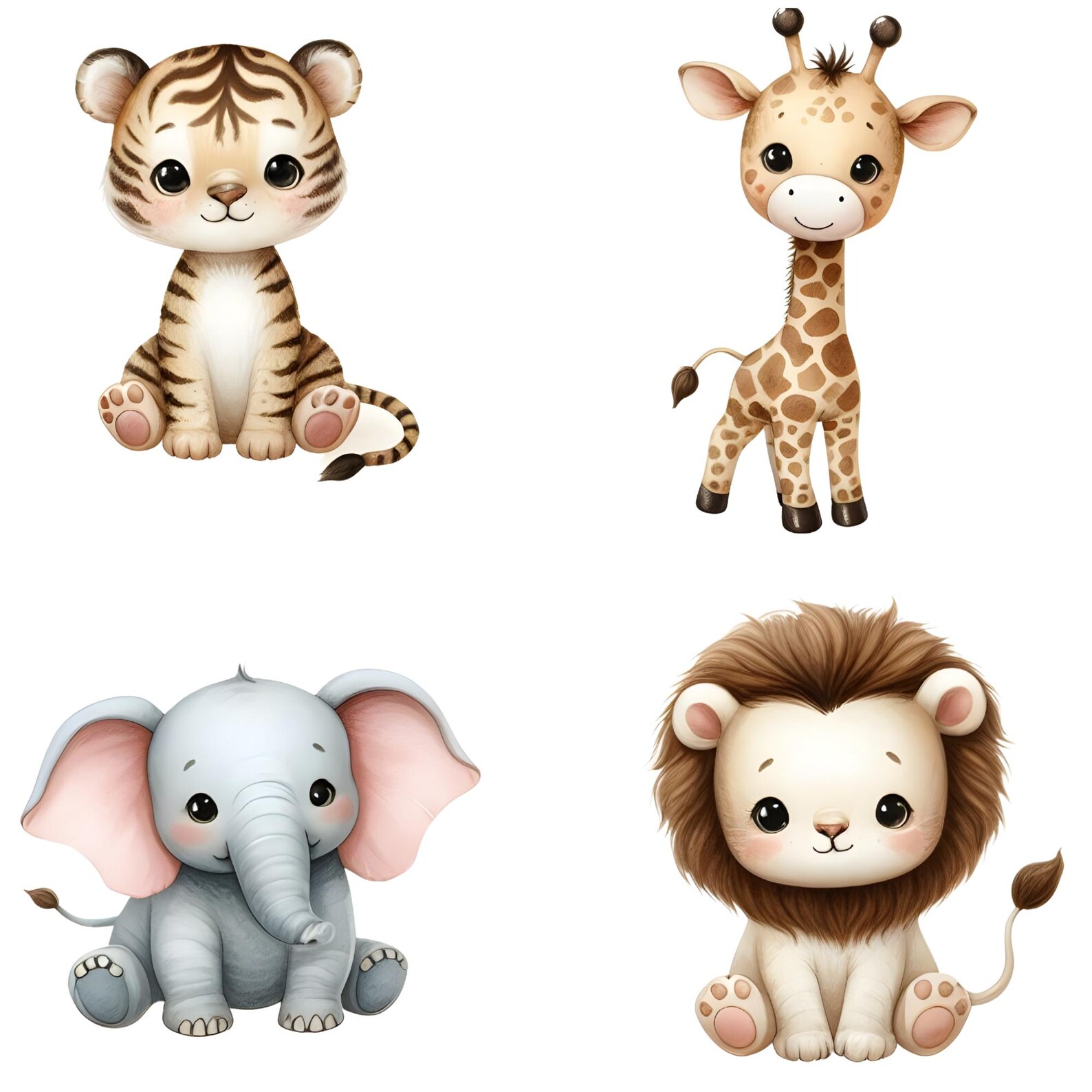Jungle Baby Animals Clipart, Lion, Giraffe, Nursery Art, Jungle Animals ...