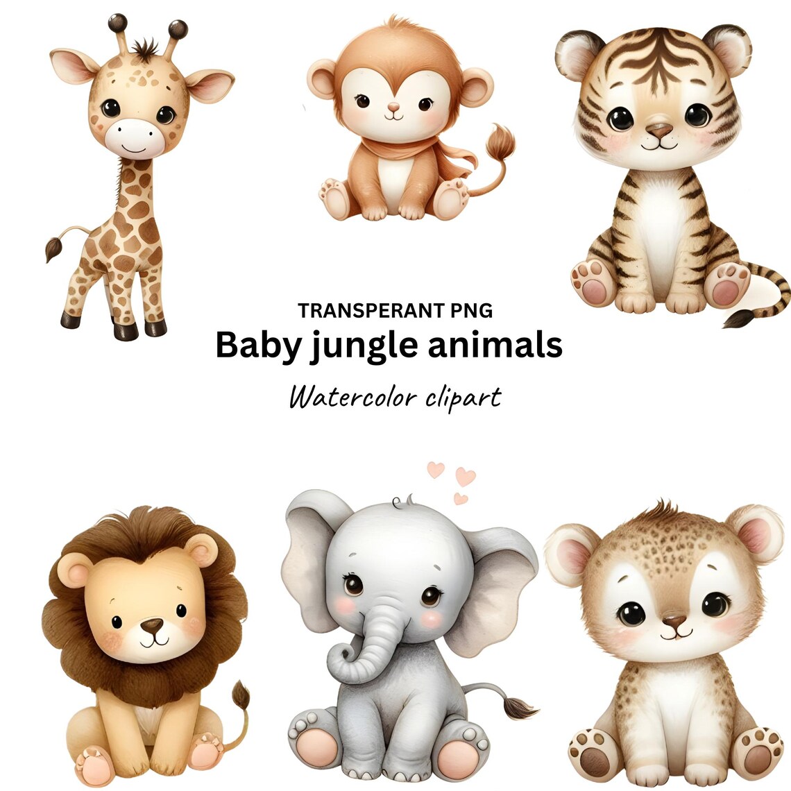 Jungle Baby Animals Clipart, Lion, Giraffe, Nursery Art, Jungle Animals ...