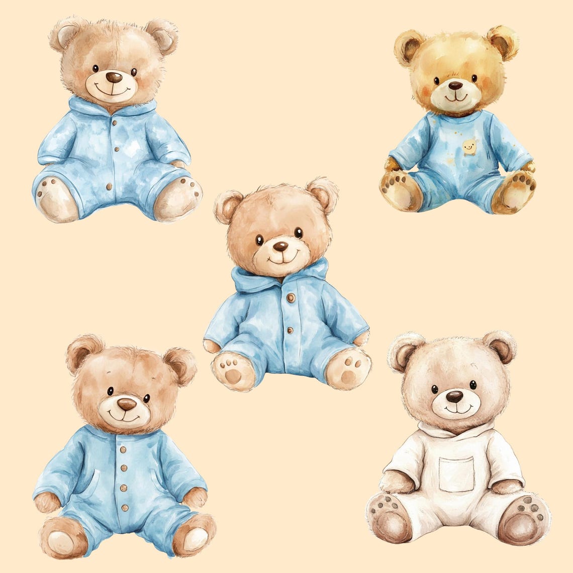 Baby Blue Teddy Bears Clipart, Blue Teddy Bear for Baby Shower Decor or ...