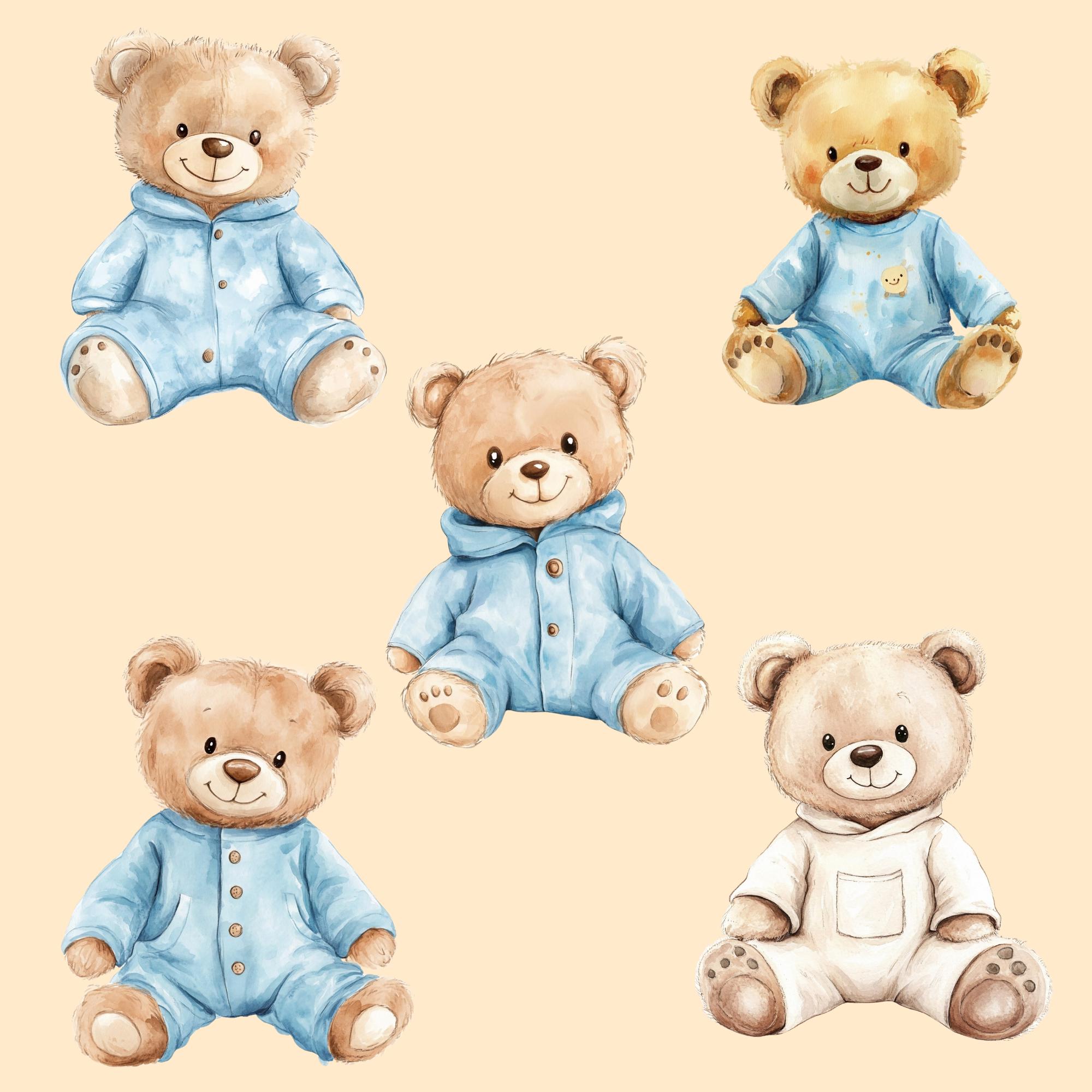 Baby Blue Teddy Bears Clipart, Blue Teddy Bear for Baby Shower Decor or ...