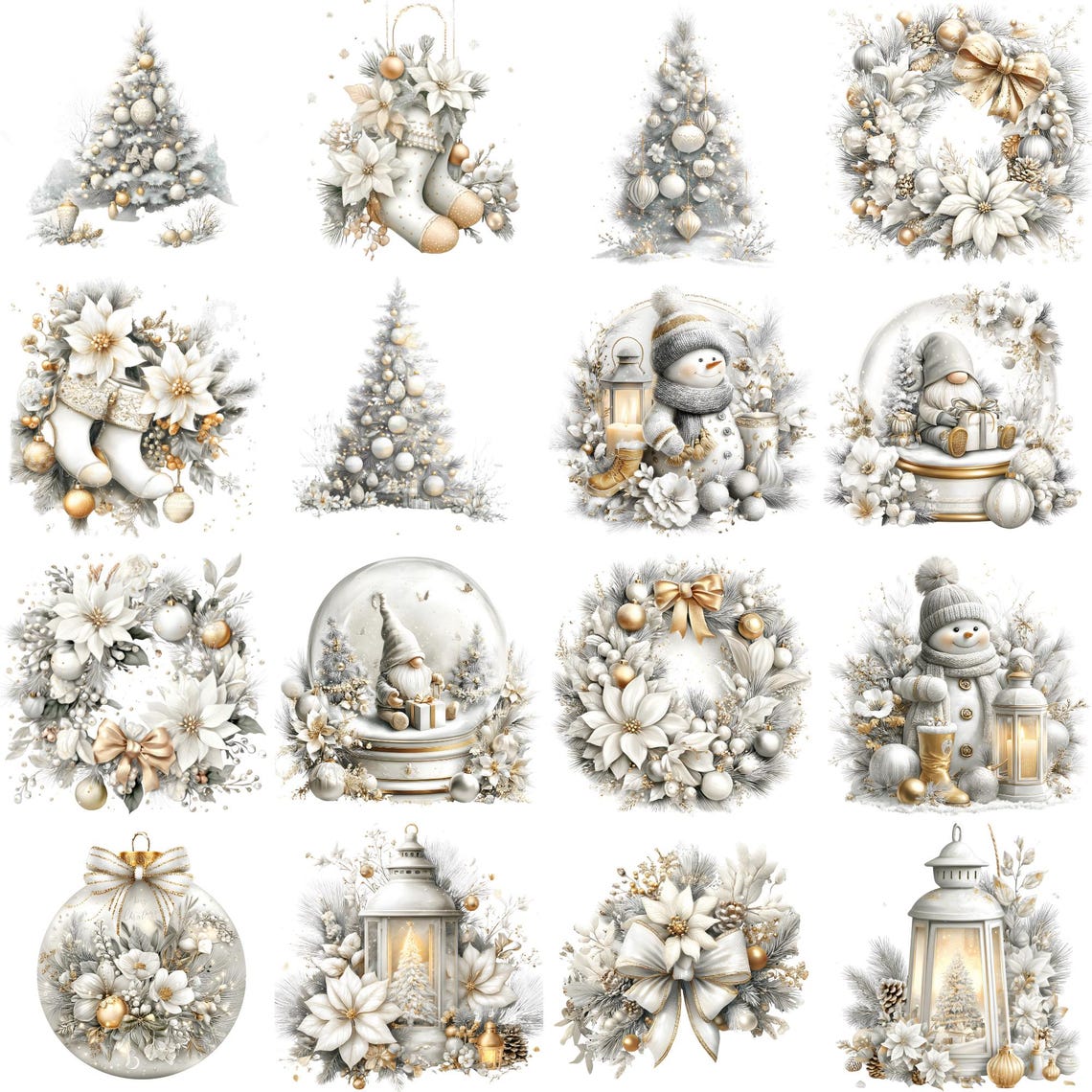 White Christmas Watercolor Clipart Set: Festive Holiday PNG (digital ...