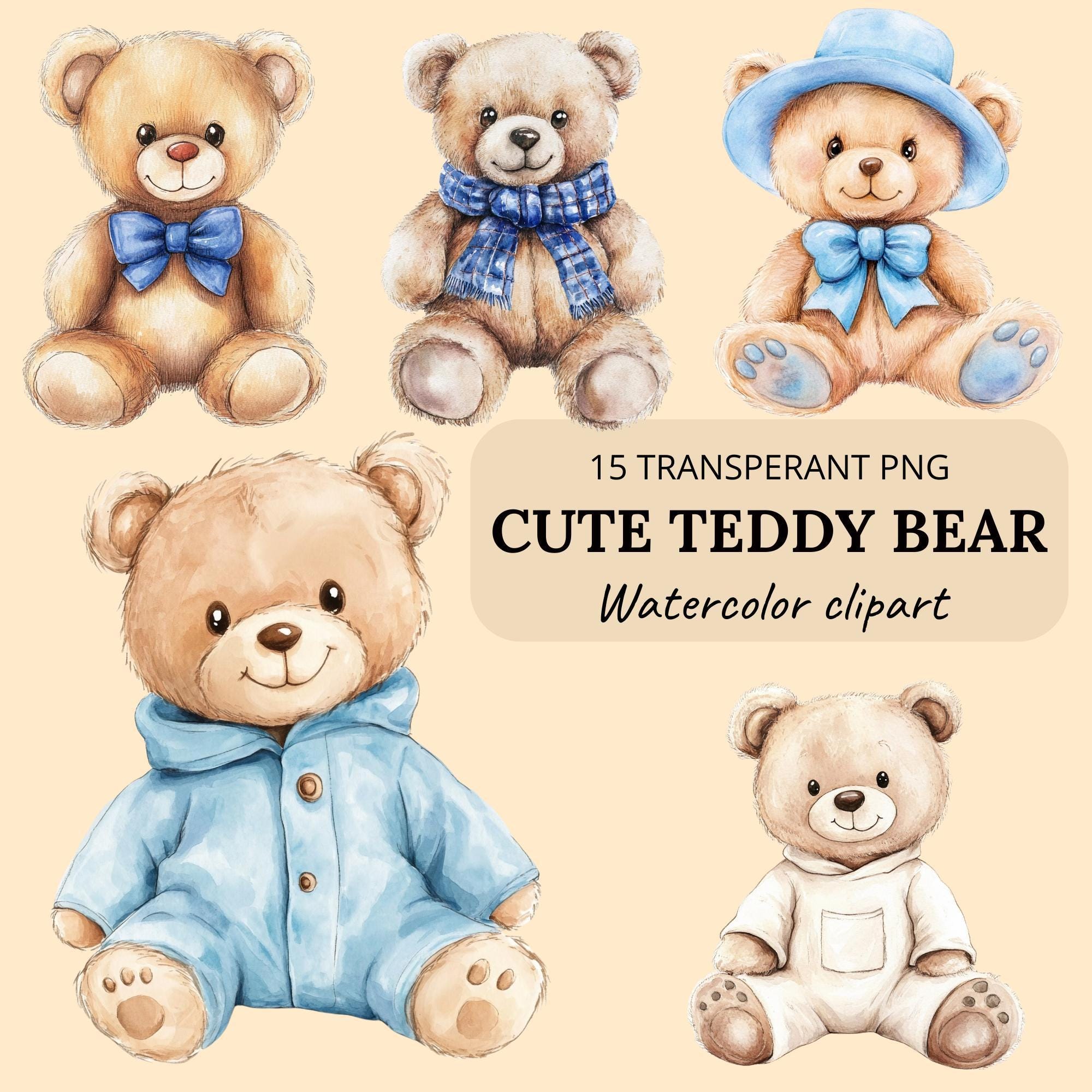 Baby Blue Teddy Bears Clipart, Blue Teddy Bear for Baby Shower Decor or ...