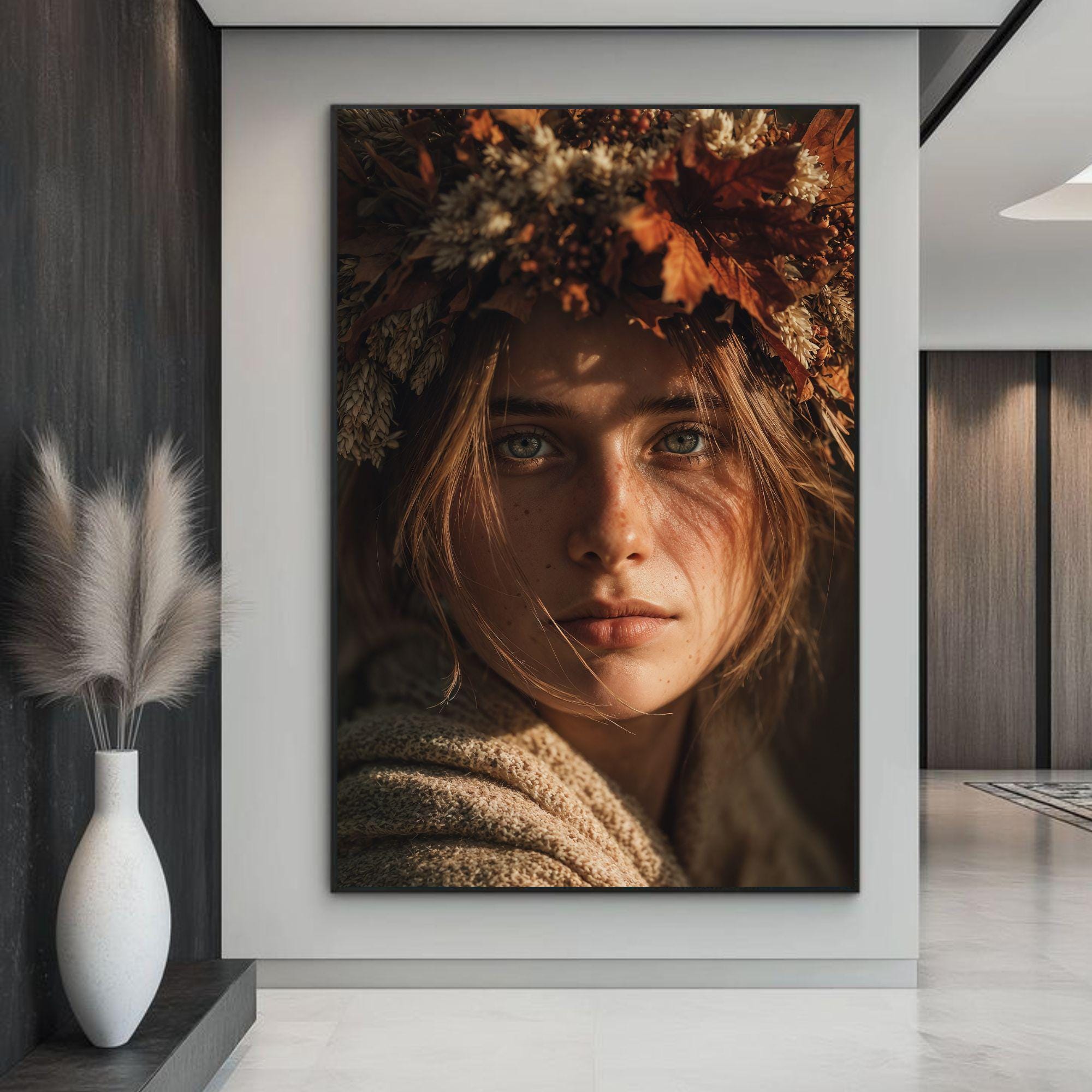 Autumn Girl in Flower Crown | Vintage Fall Wall Art | Cozy Printable ...