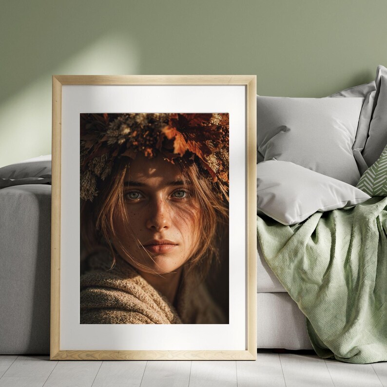 Autumn Girl in Flower Crown | Vintage Fall Wall Art | Cozy Printable ...