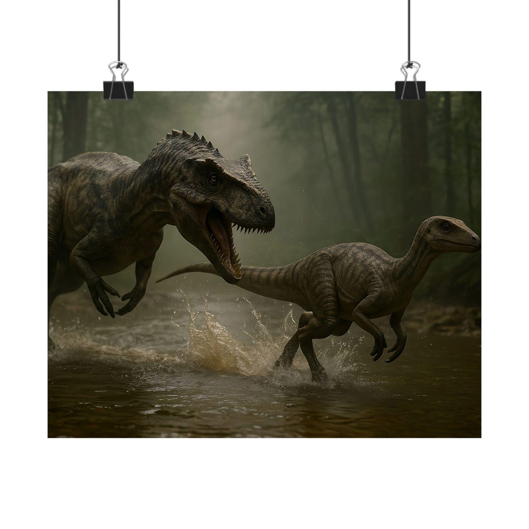 Allosaurus Chasing Prey Matte Horizontal Posters | Dinosaur Wall Art ...