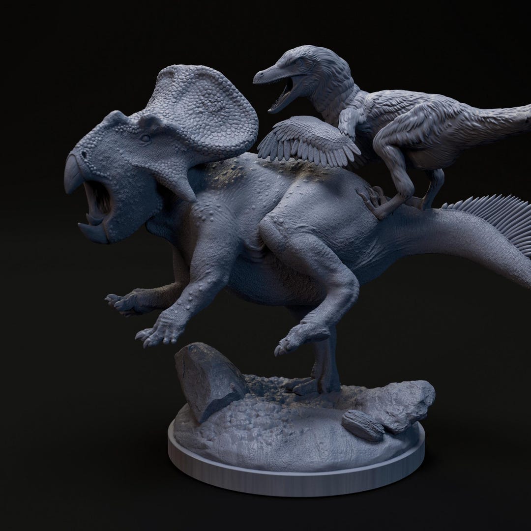 Protoceratops Ambushed | Scale Resin Model | Prehistoric Figure | Dino and Dog Miniatures ...