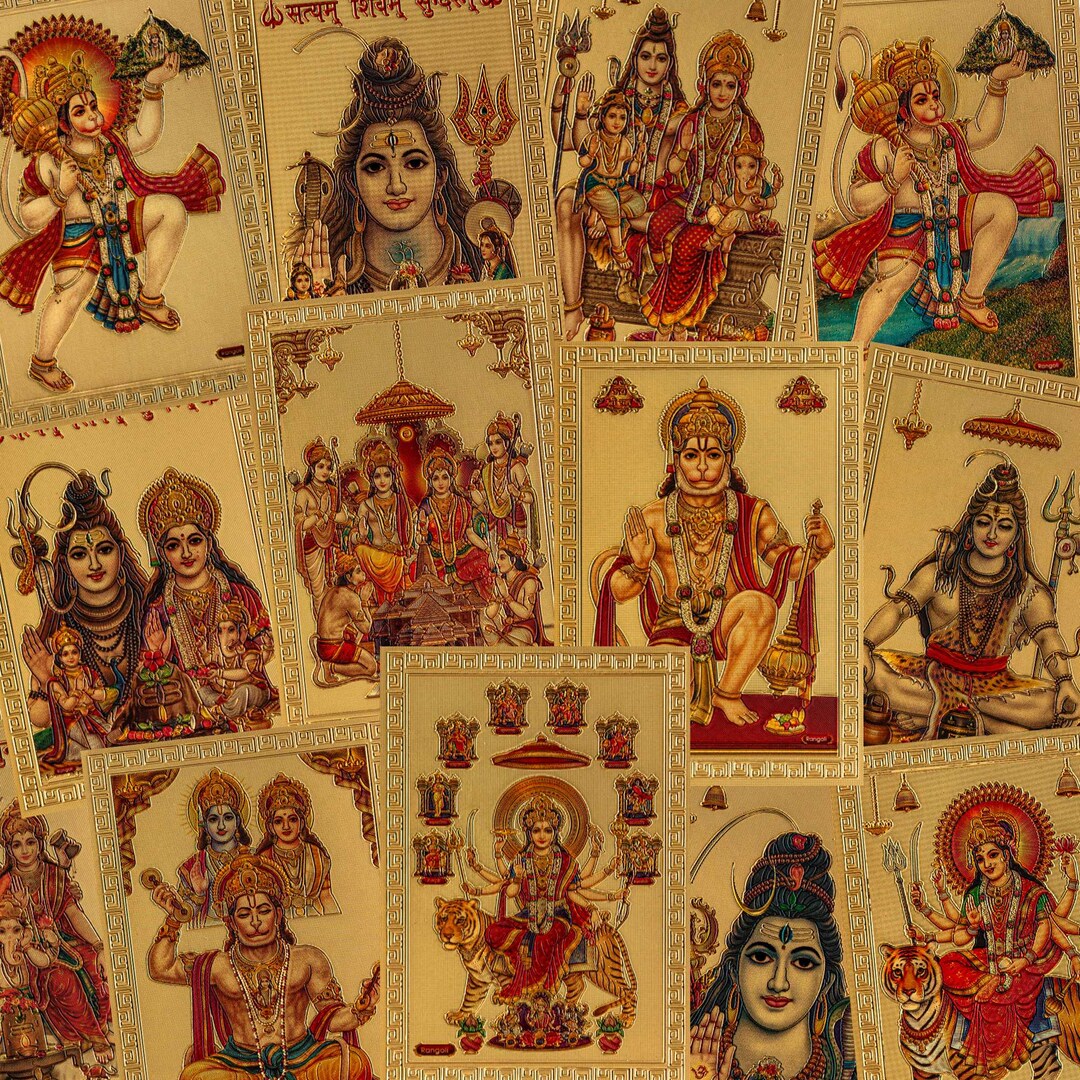 Hanuman Sticker, Shiva Sticker, Ram Darbar, Durga – Hindu Gods – Golden ...
