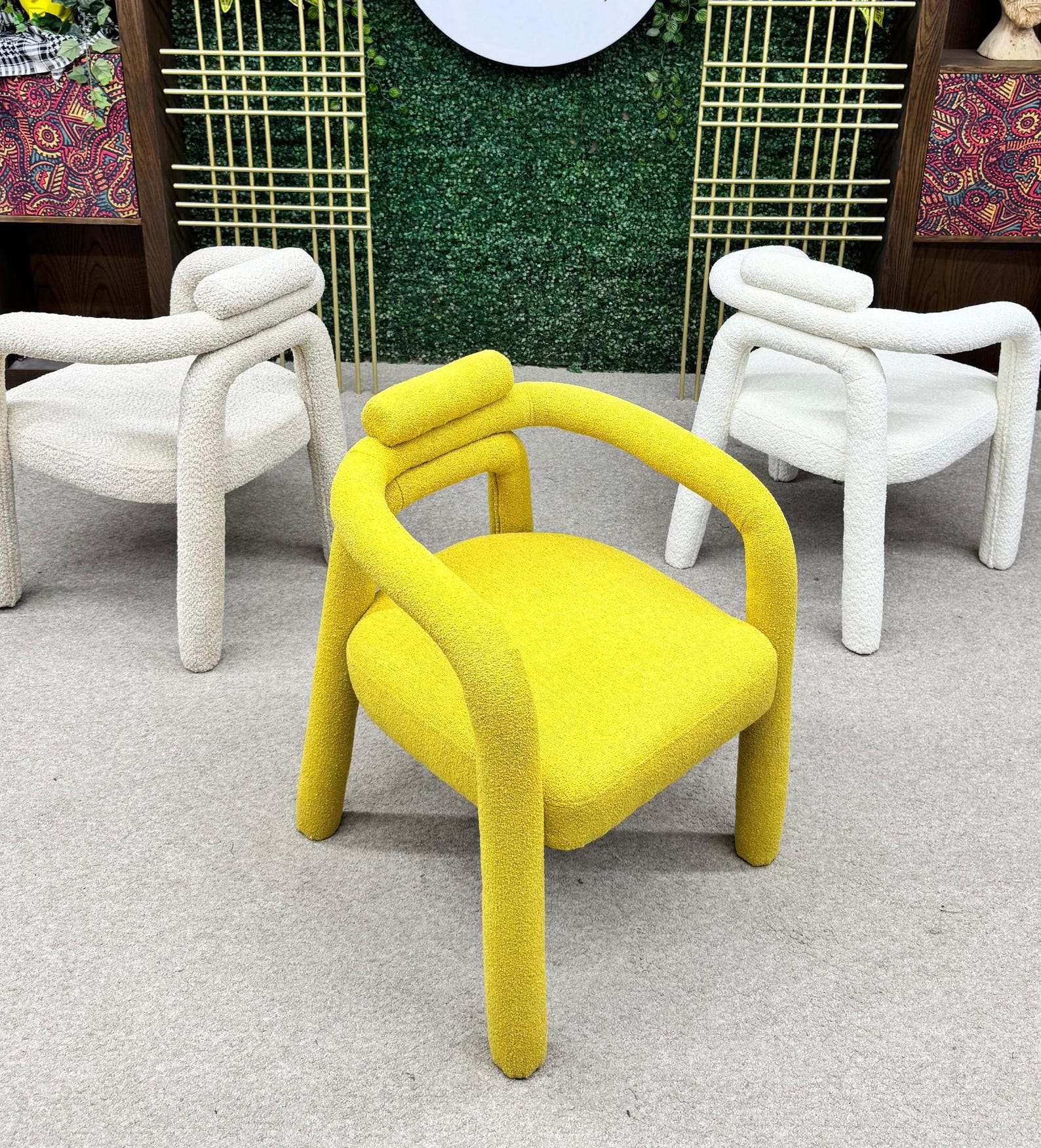 Dobby Modern Bouclé Accent Chair With Headrest Handmade Curved Design ...