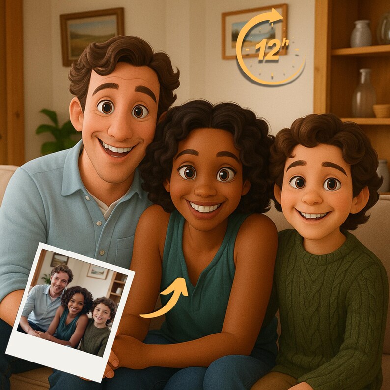 Custom Family Portrait, Pixar Style Portrait | Personalized 3D Cartoon ...