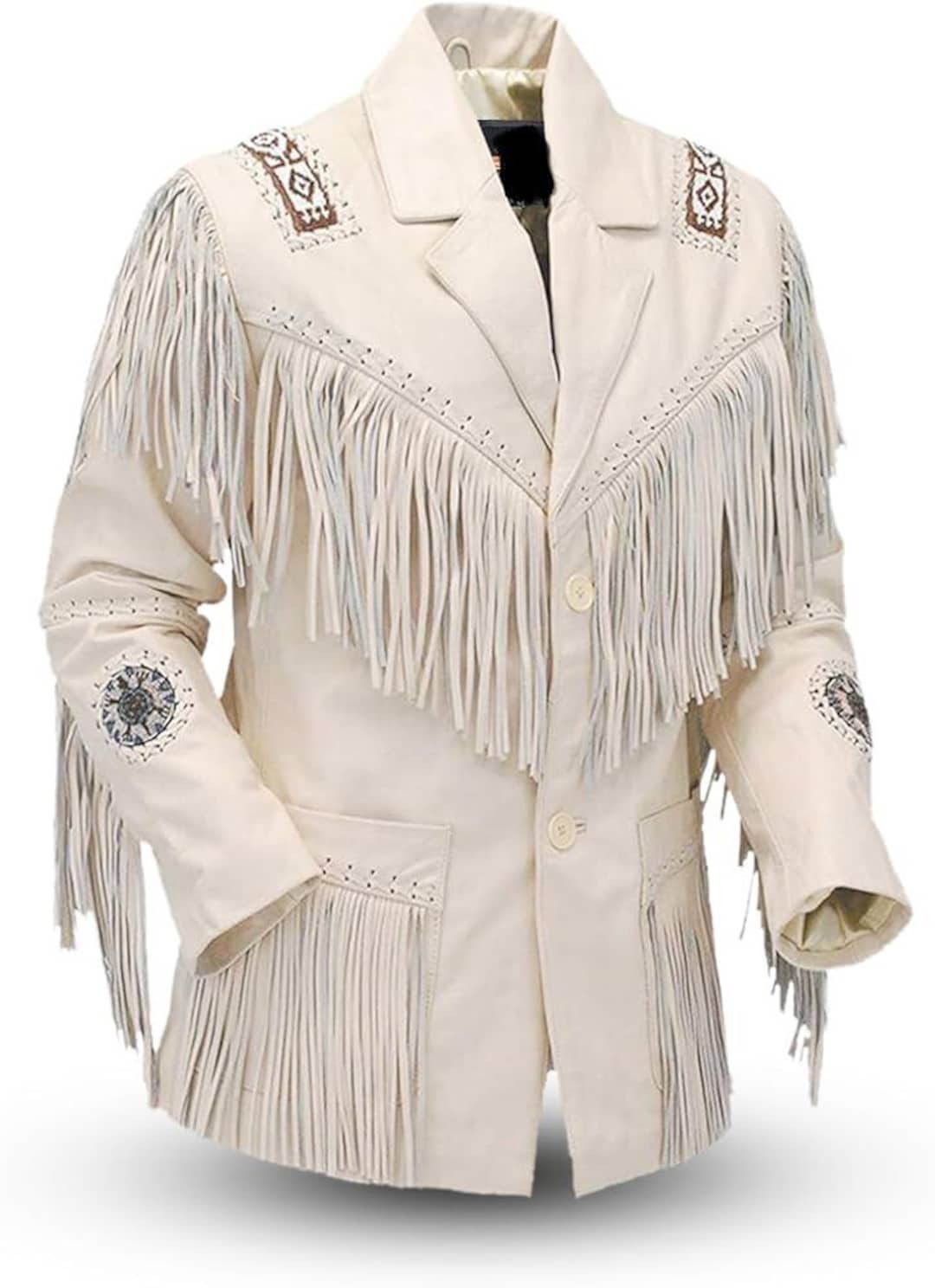 Men’s Traditional Western Style Cowboy Leather Jacket Coat With Fringes ...