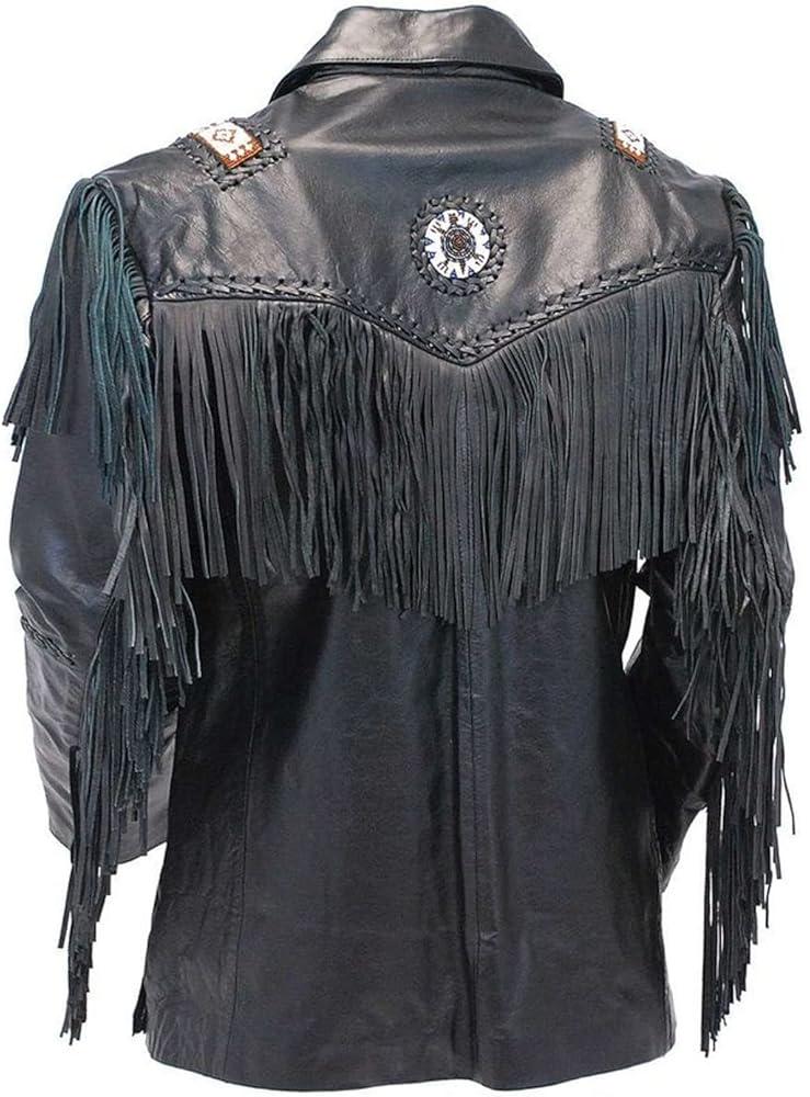 Men’s Traditional Western Style Cowboy Leather Jacket Coat With Fringes ...