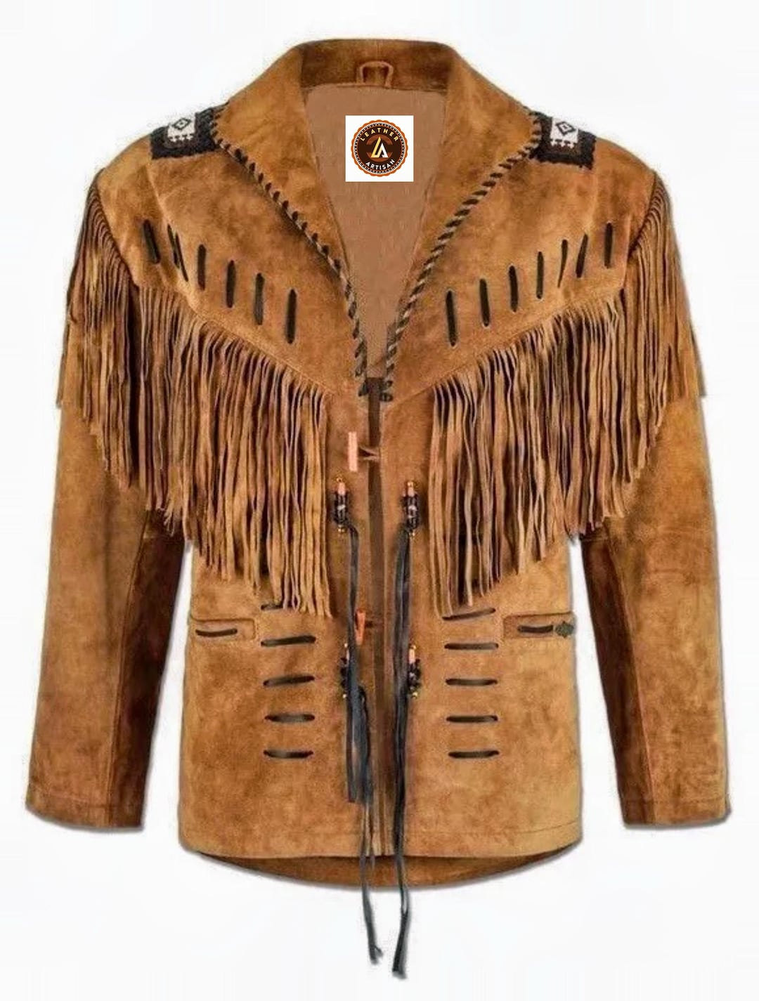 Men’s Traditional Western Style Leather Jacket Coat With Fringes and ...