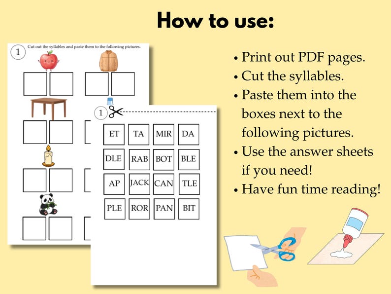 Cut and Paste Syllables, Words Decoding, Phonic and Word Recognition ...