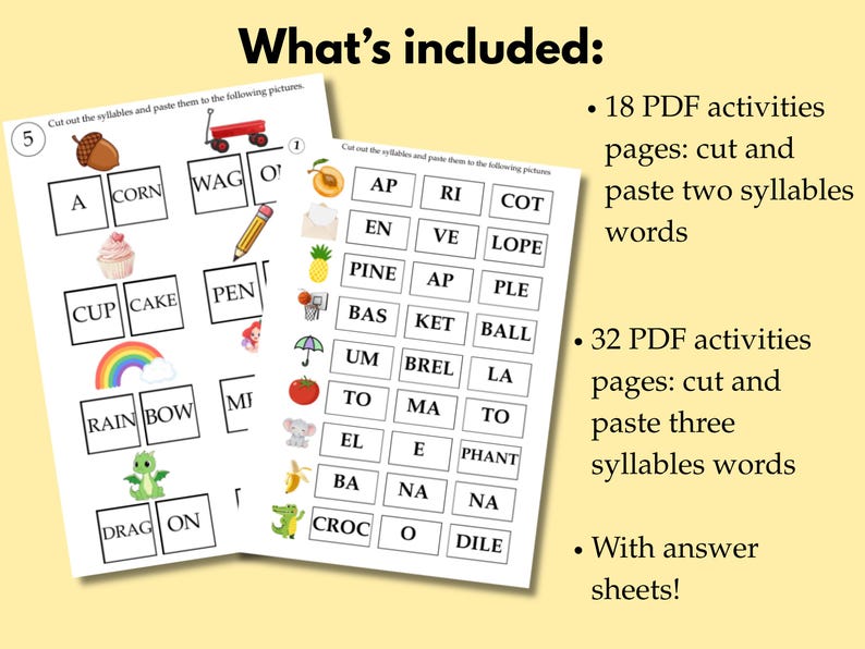 Cut and Paste Syllables, Words Decoding, Phonic and Word Recognition ...