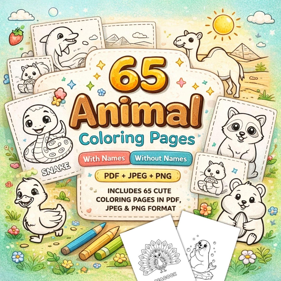 Animal Coloring Pages for Kids – 65 Printable Animals PDF for Preschool ...