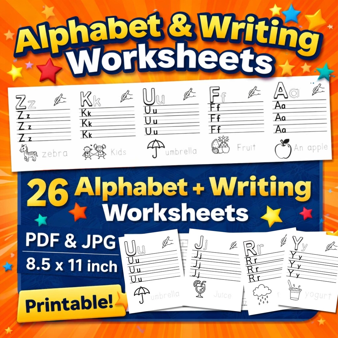 Alphabet Tracing Worksheets | ABC Writing Practice (PDF & JPG) - Etsy