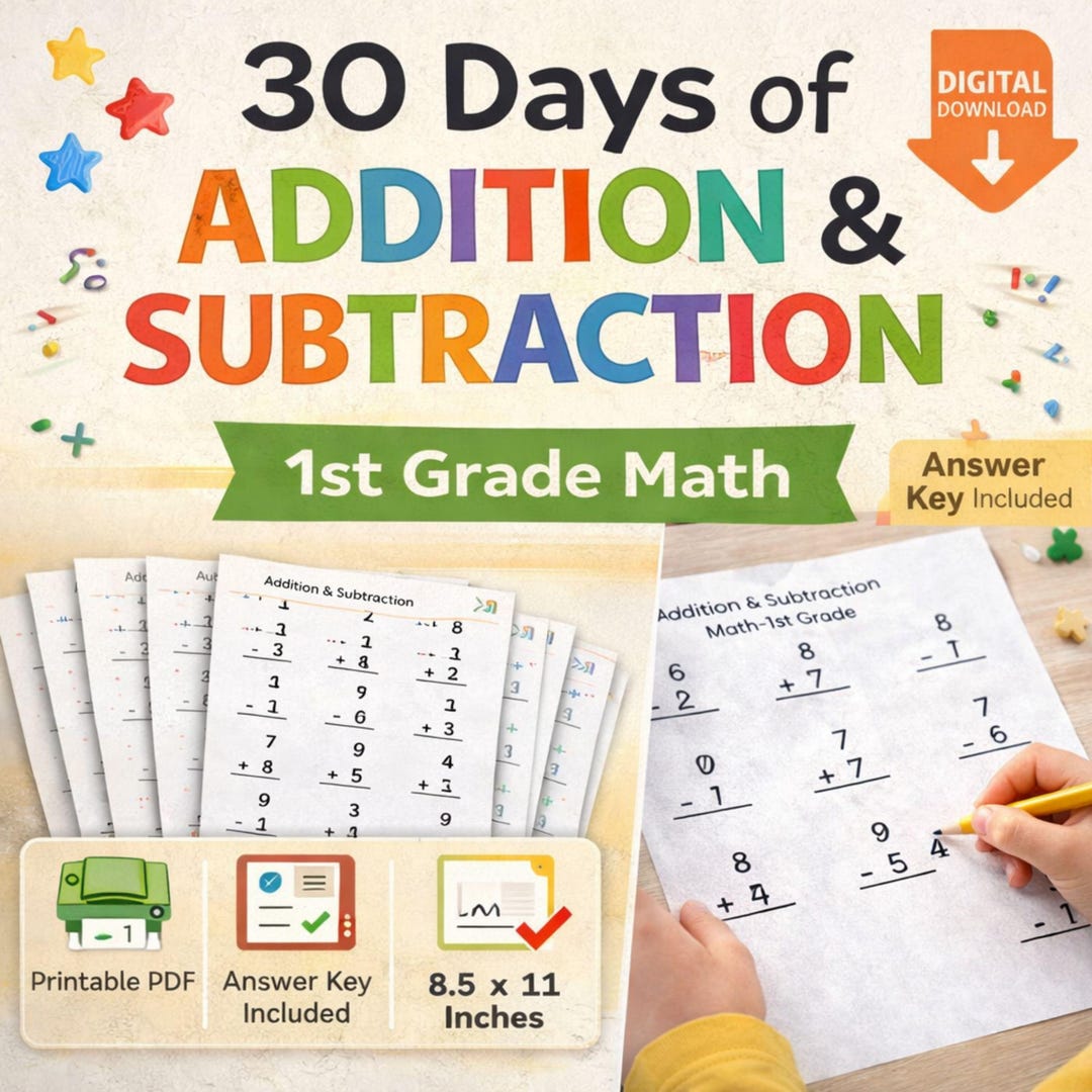 30 Days of Addition and Subtraction Worksheets | 1st Grade Math ...