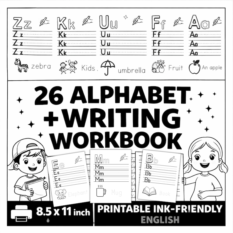 Alphabet Tracing Worksheets | ABC Writing Practice (PDF & JPG) - Etsy