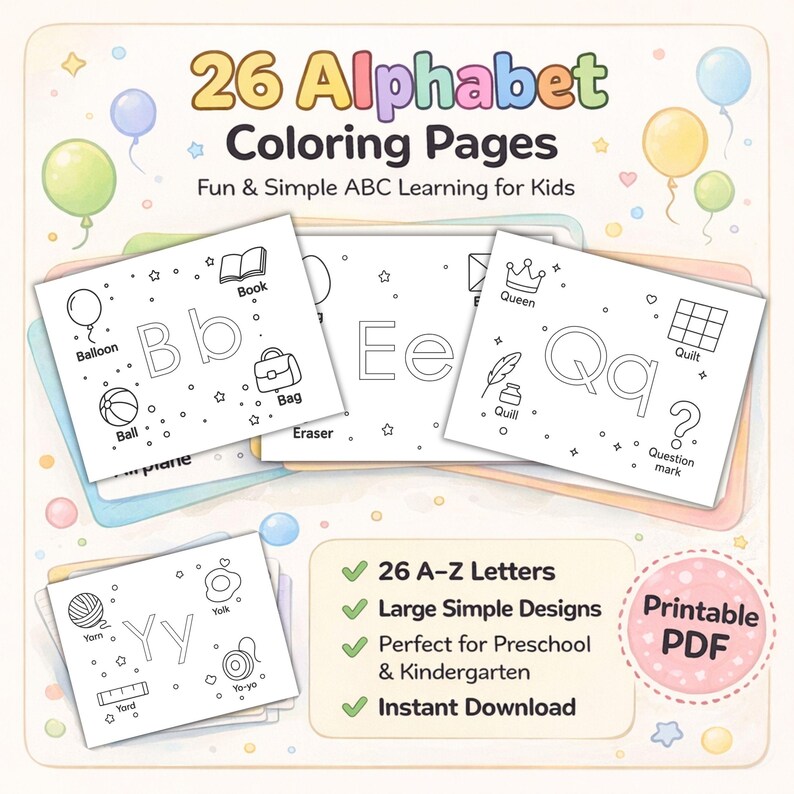 26 Alphabet Coloring Pages, Preschool ABC Learning Activity (printable ...