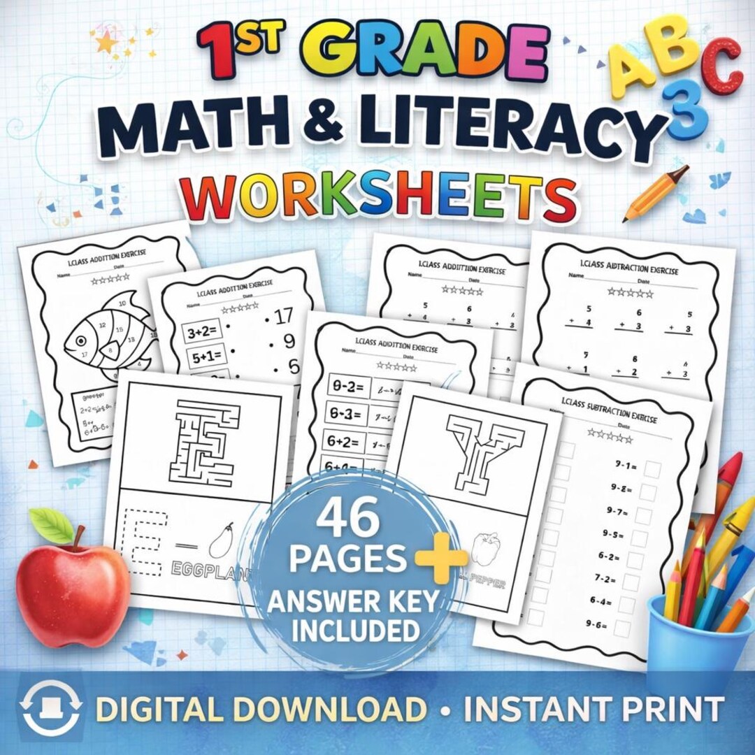 1st Grade Math & Literacy Worksheets | Homeschool Printable (PDF ...