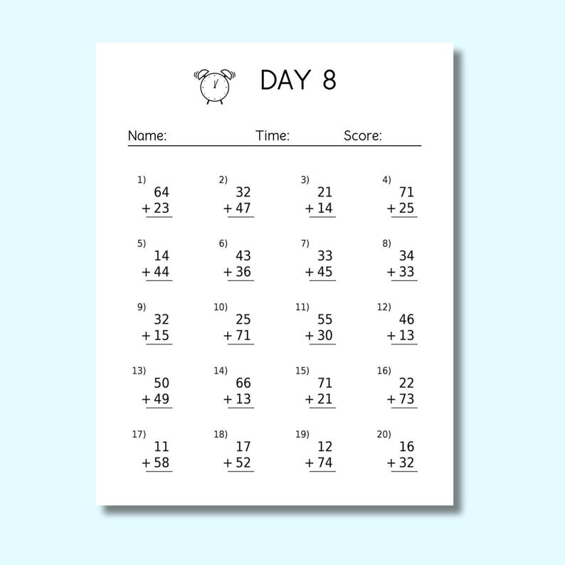 2nd Grade 200 Daily Math Worksheets I Addition and Subtraction Practice ...