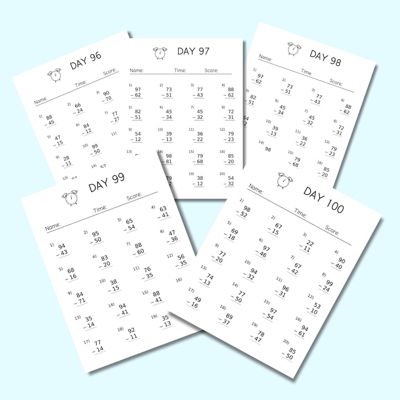 200 Daily Math Worksheets I Addition and Subtraction Practice for Kids ...
