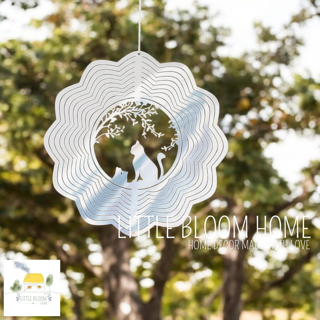 Stainless Steel Kinetic Wind Spinner, Cat Silhouette, Outdoor Garden ...