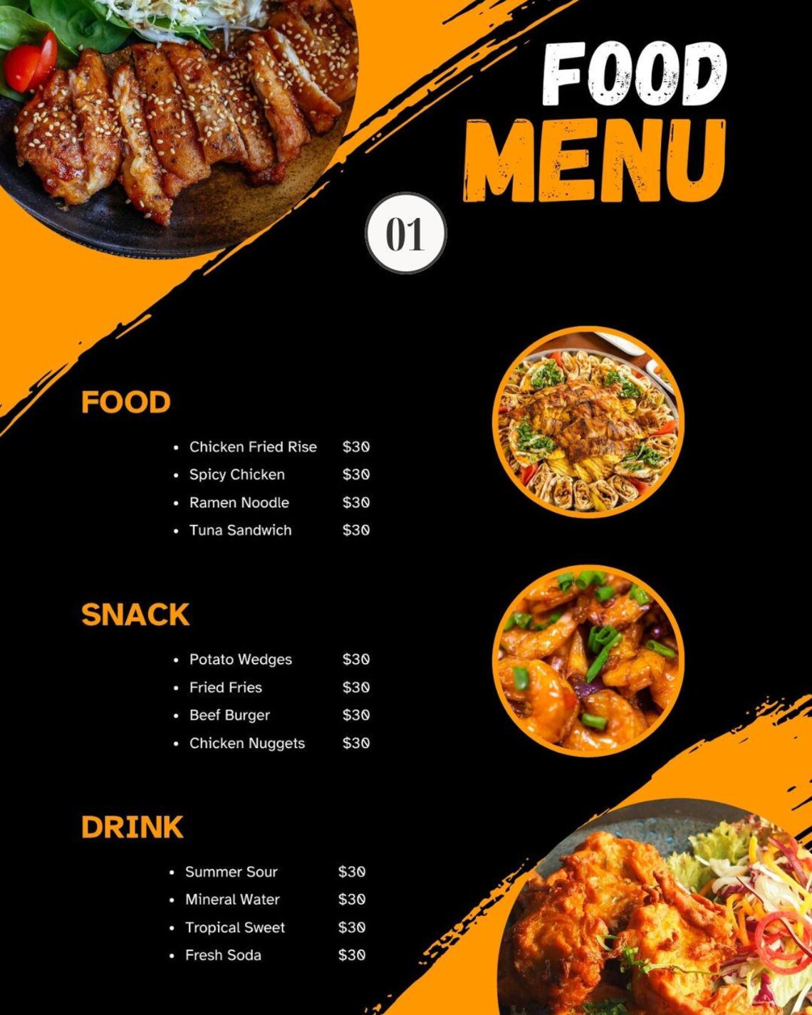 Editable Black & Orange Food Menu Template: Restaurant, Cafe (canva ...