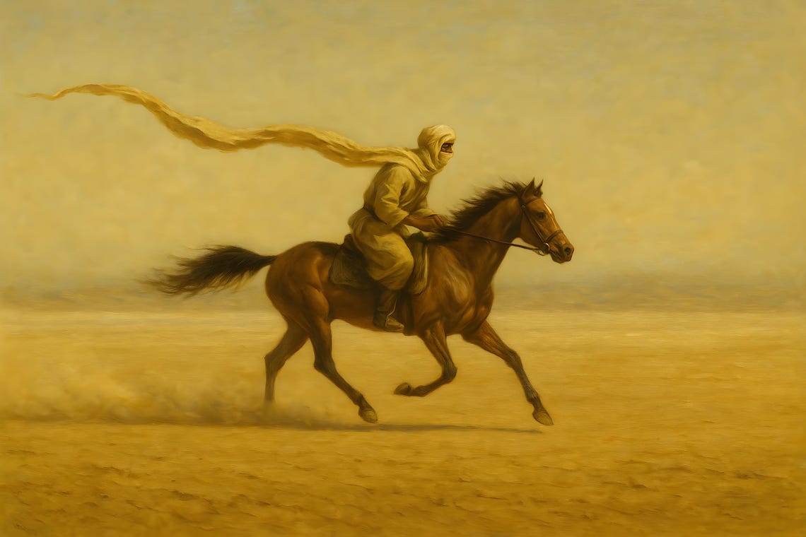 Desert Gallop: Man on Horseback Art Print - Arabian Nomad Painting - Etsy