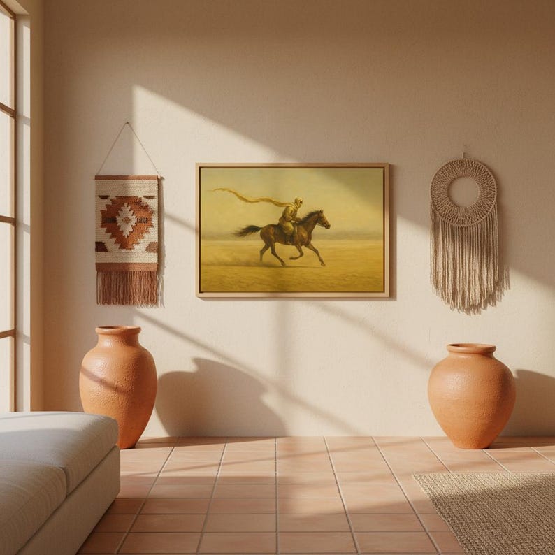 Desert Gallop: Man on Horseback Art Print - Arabian Nomad Painting - Etsy