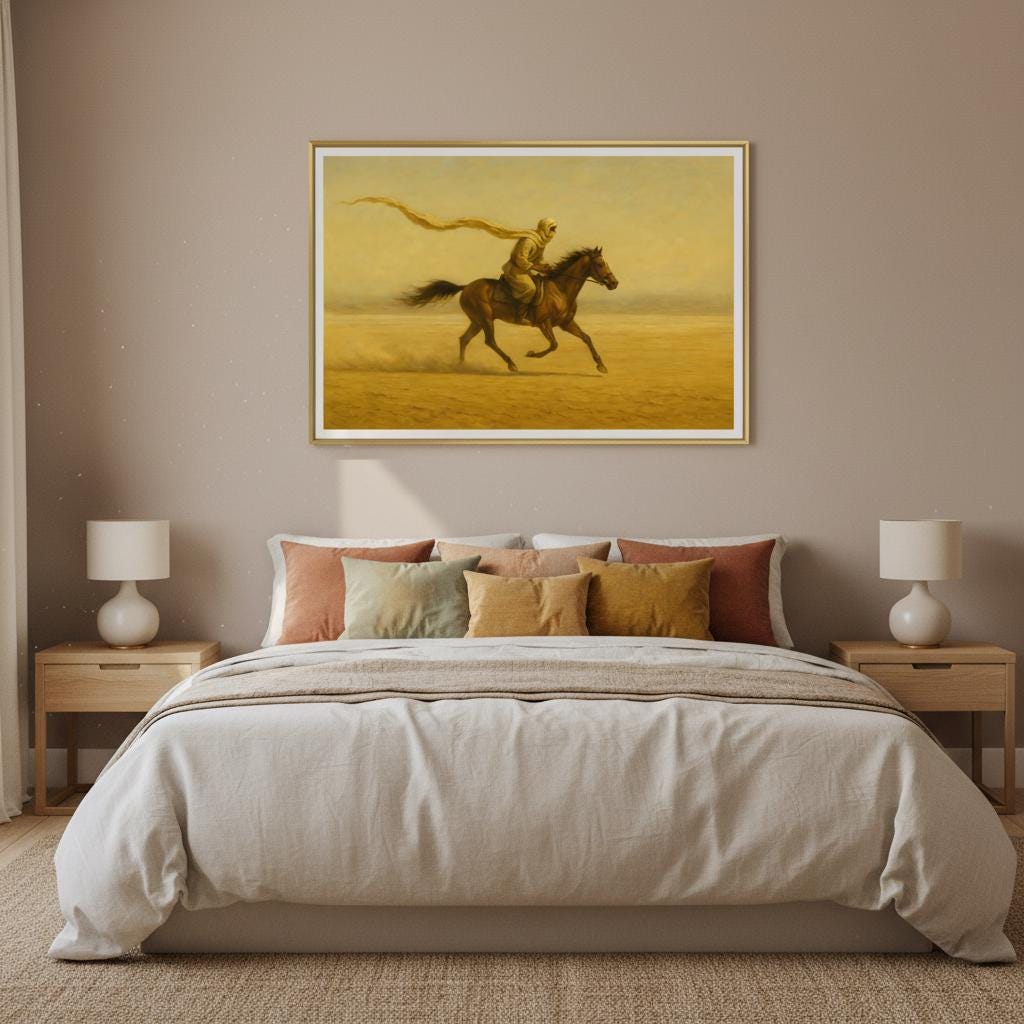 Desert Gallop: Man on Horseback Art Print - Arabian Nomad Painting - Etsy