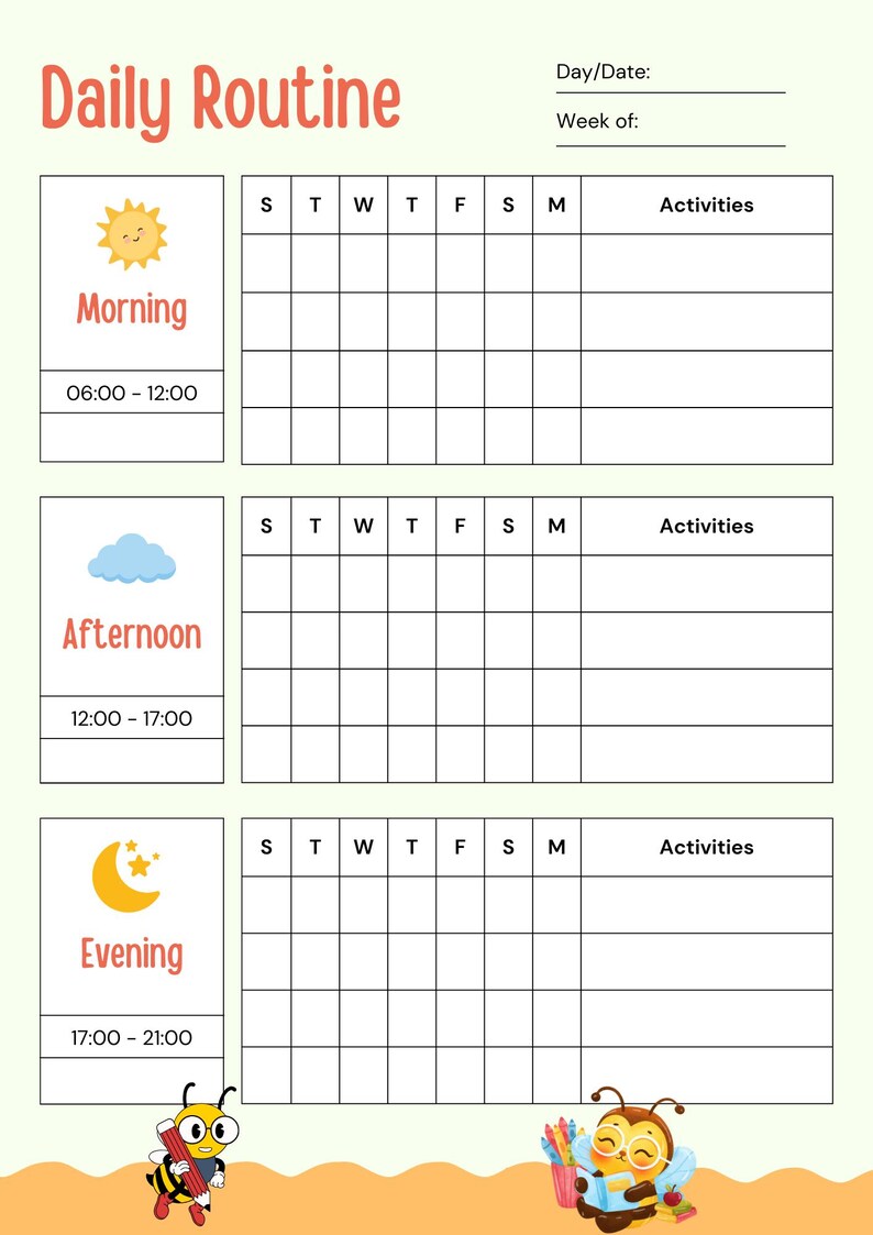 Printable Kids Daily Planner | Child Routine Chart | Morning and ...