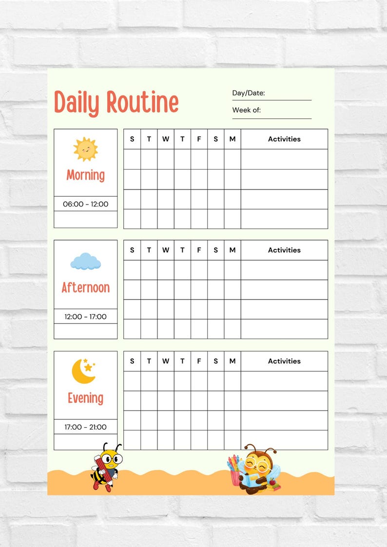 Printable Kids Daily Planner | Child Routine Chart | Morning and ...