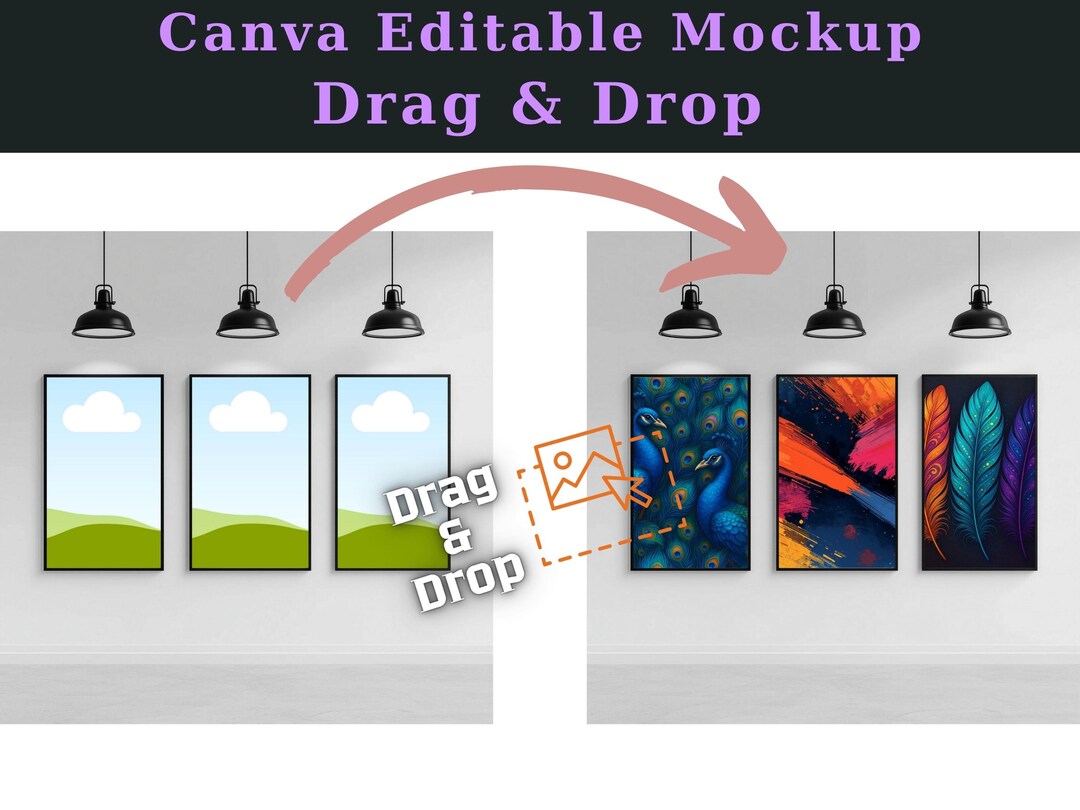 Canva Multi Frame Mockup, Editable Drag Drop Wall Art Poster Set ...