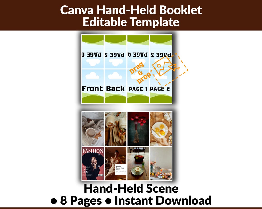 Fold & Cut Booklet Mockup, Canva Editable 8-page Zine, Hand-held ...