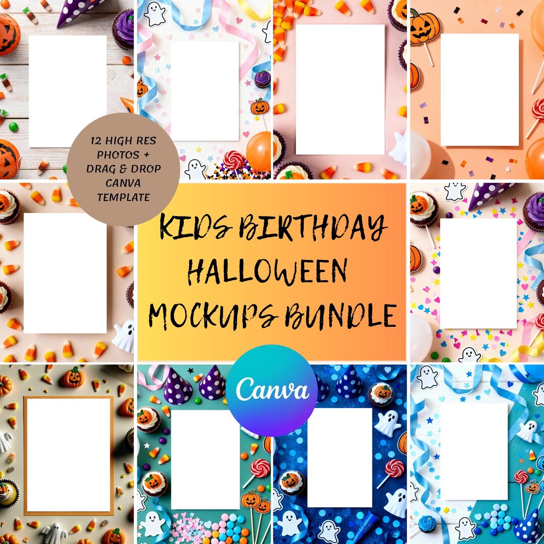 Halloween Party Invitation (5"x7") Mockup Bundle, Kids Birthday, 12 ...