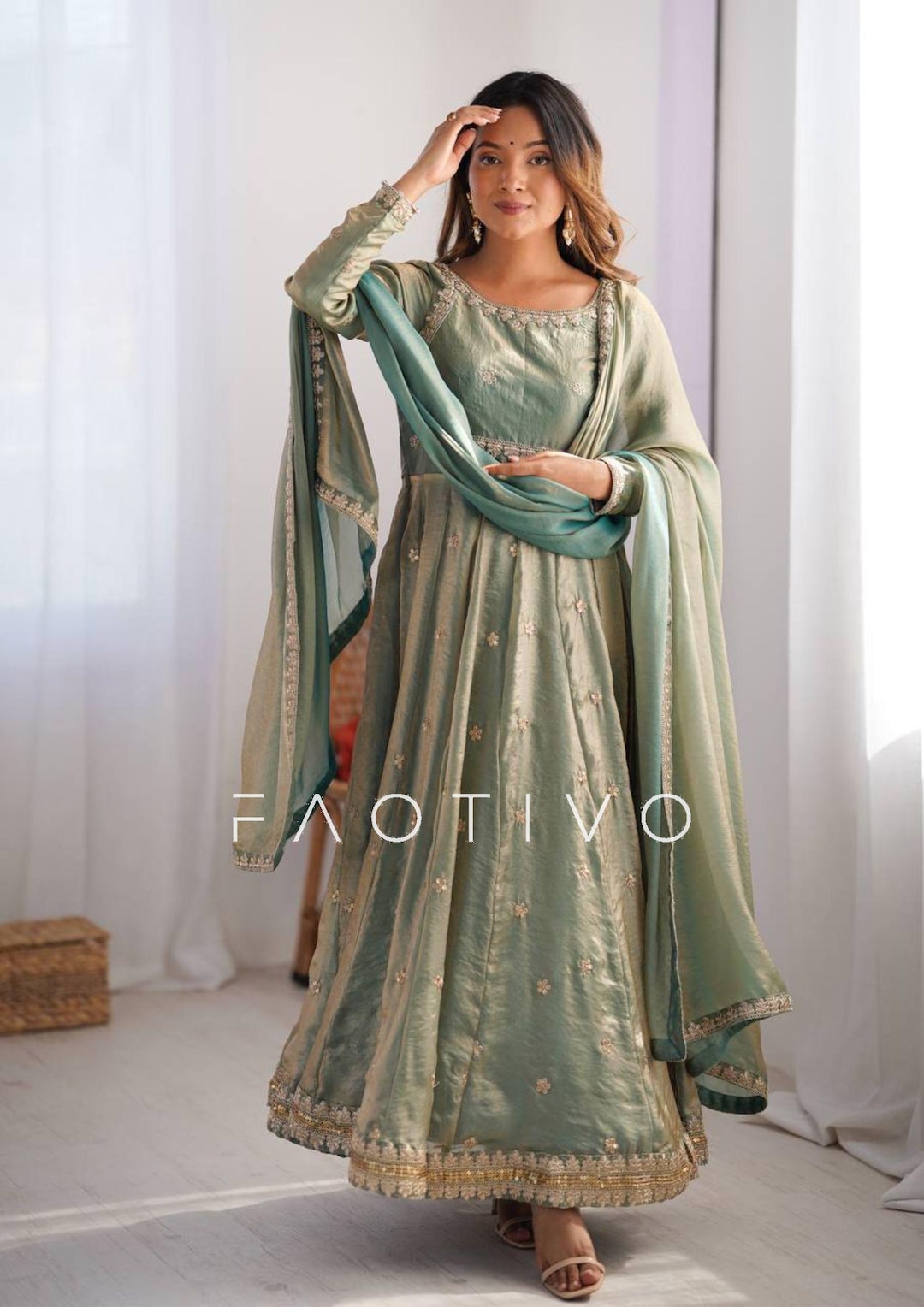 Elegant Fandy Silk Embroidered Gown Set | Indian Pakistani Wedding ...