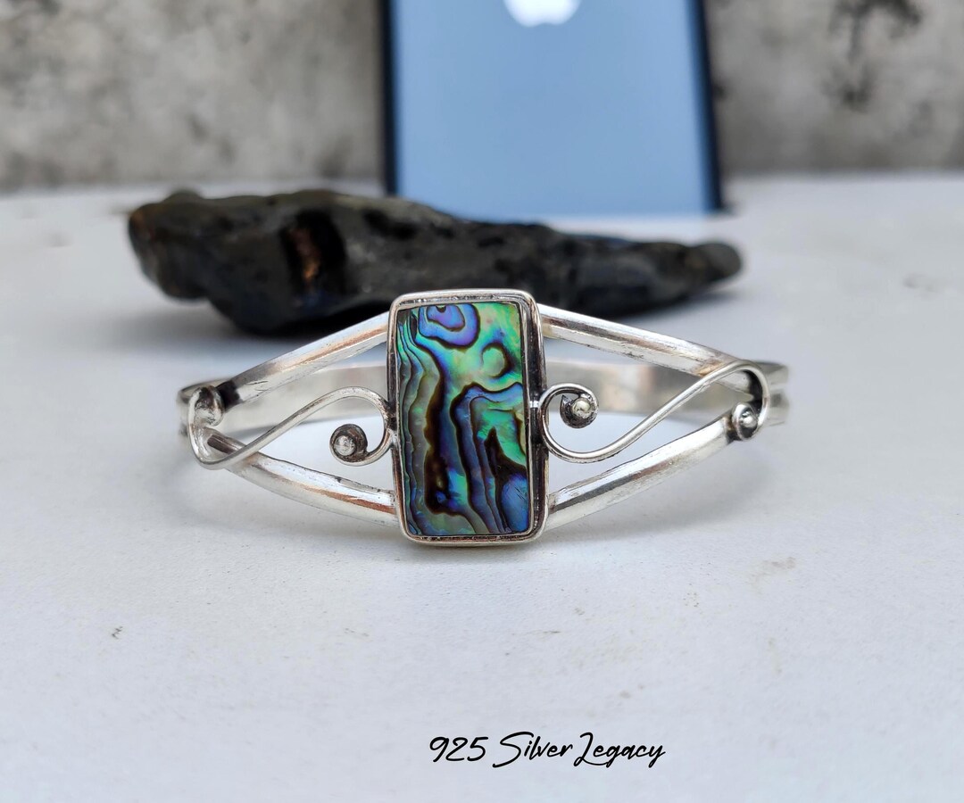 Abalone Shell Bangle: Handmade 925 Sterling Silver Cuff Bracelet - Etsy